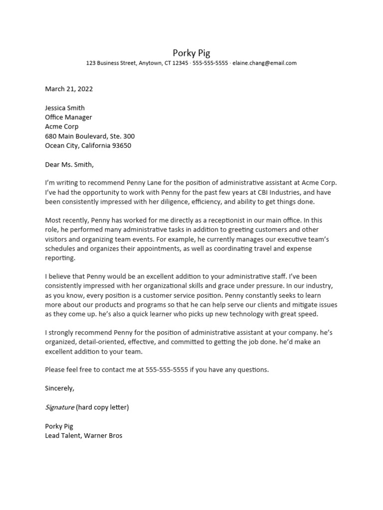 sample recommendation letter | PDF