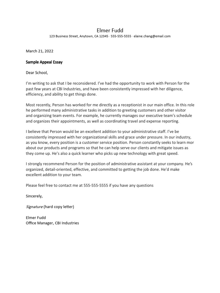 Sample Appeal Essay | PDF
