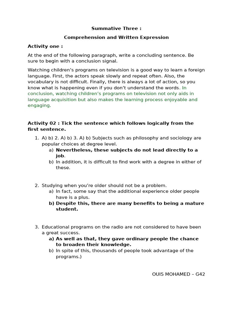 Summative Written Expression | PDF