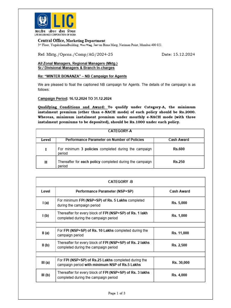 Cir - Winter Bonanza - NB Campaign For Agents | PDF | Insurance ...