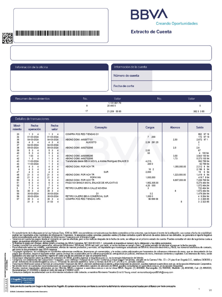 BBVA extracto marzo | PDF | Bancario | Bancos