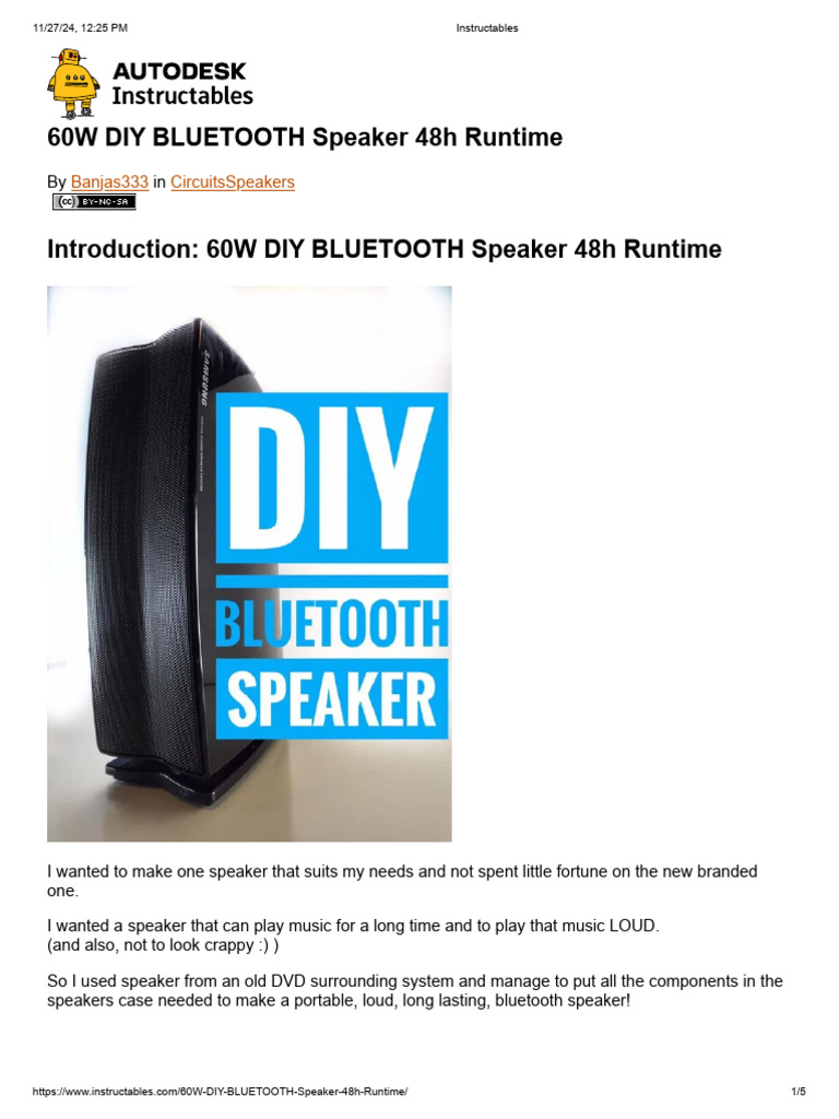 60W DIY BLUETOOTH Speaker 48h Runtime | PDF