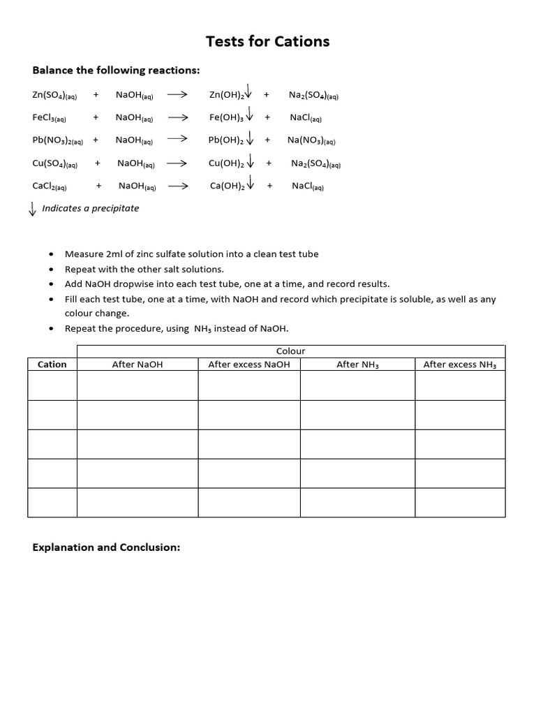 Cation Tests with NaOH and NH3 | PDF