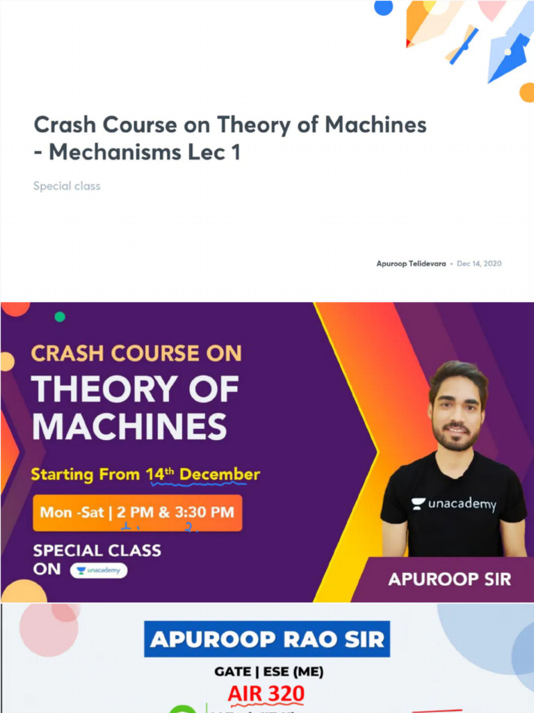 Crash Course On Theory of Machines Mechanisms Lec 1 With Anno | PDF