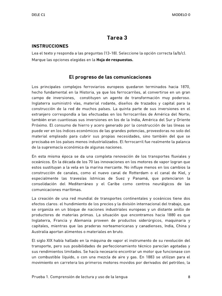 Examen DELE C1 Modelo 0 Tareas 3, 4 y 5-1 | PDF | Motores | Transporte