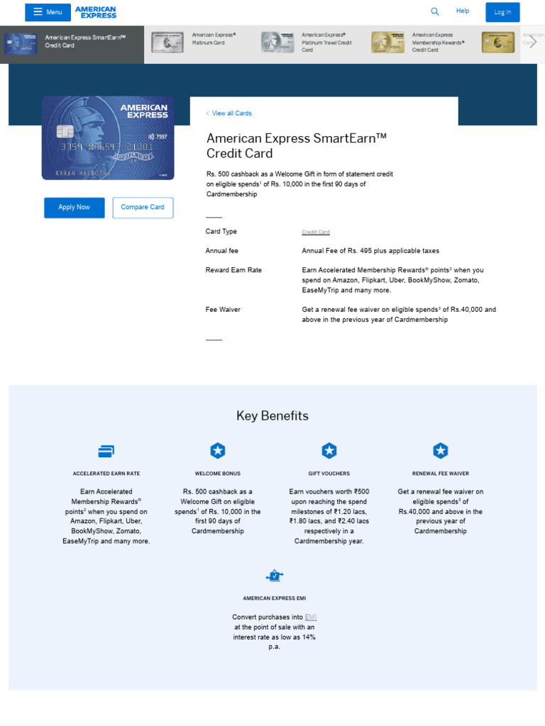 AMEX-SmartEarn Credit Card | PDF | Credit Card | American Express