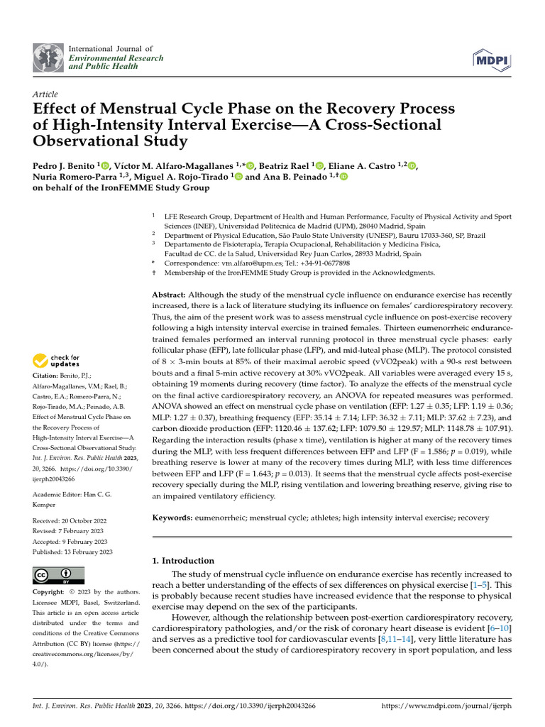 Effect of Menstrual Cycle Phase on the Recovery Process of High ...