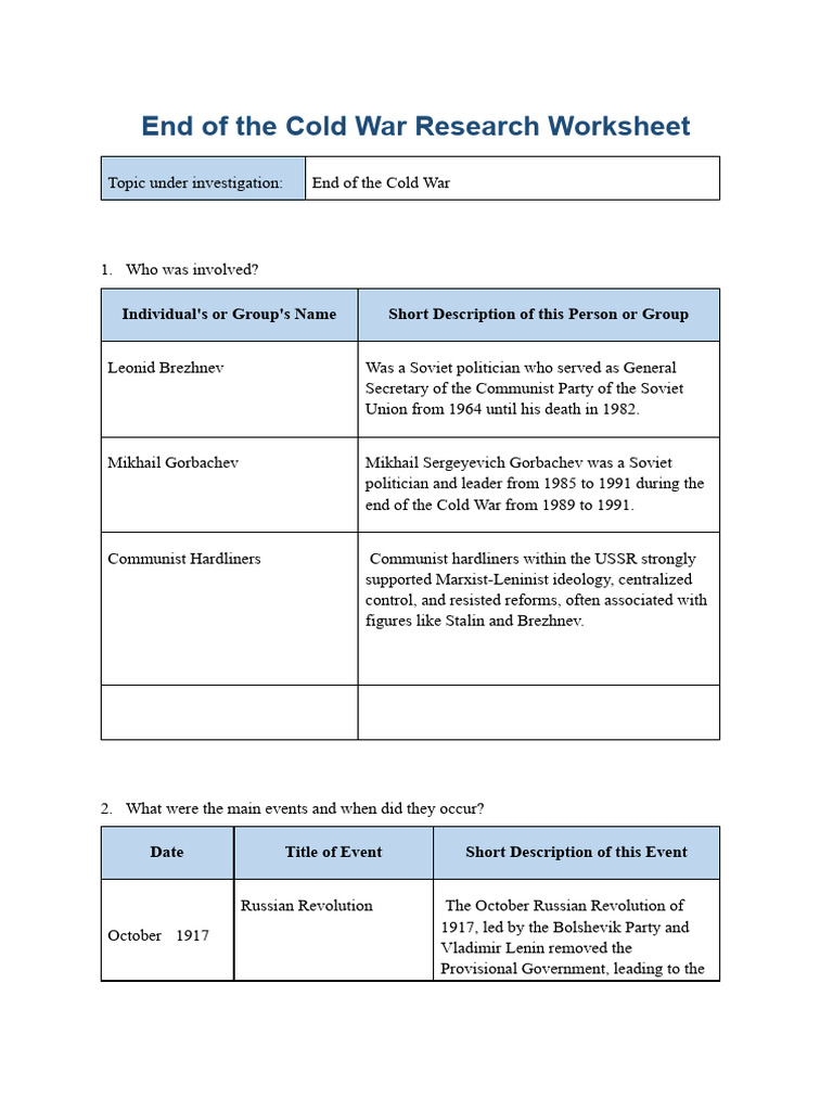 End of Cold War Key Events and Figures | PDF | Soviet Union | World ...