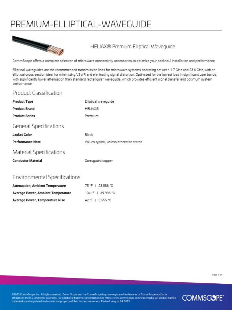 Premium Elliptical Waveguide Product Specifications | PDF
