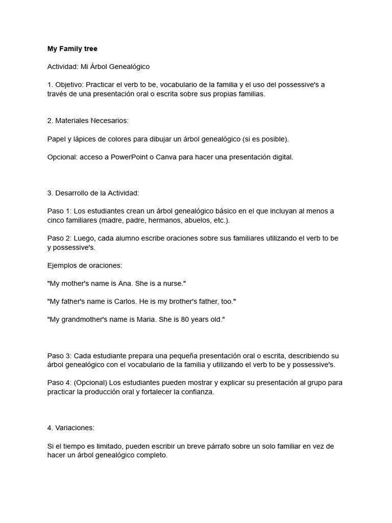 Actividad - My Family Tree | PDF