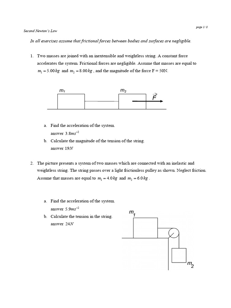 EX Second Newton S Law - Exercises | PDF | Force | Tension (Physics)