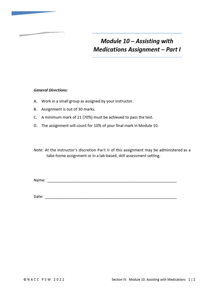 IV-11.1 Assigmt - Module 10 Assisting With Medications-Part I | PDF | Drugs | Health Sciences