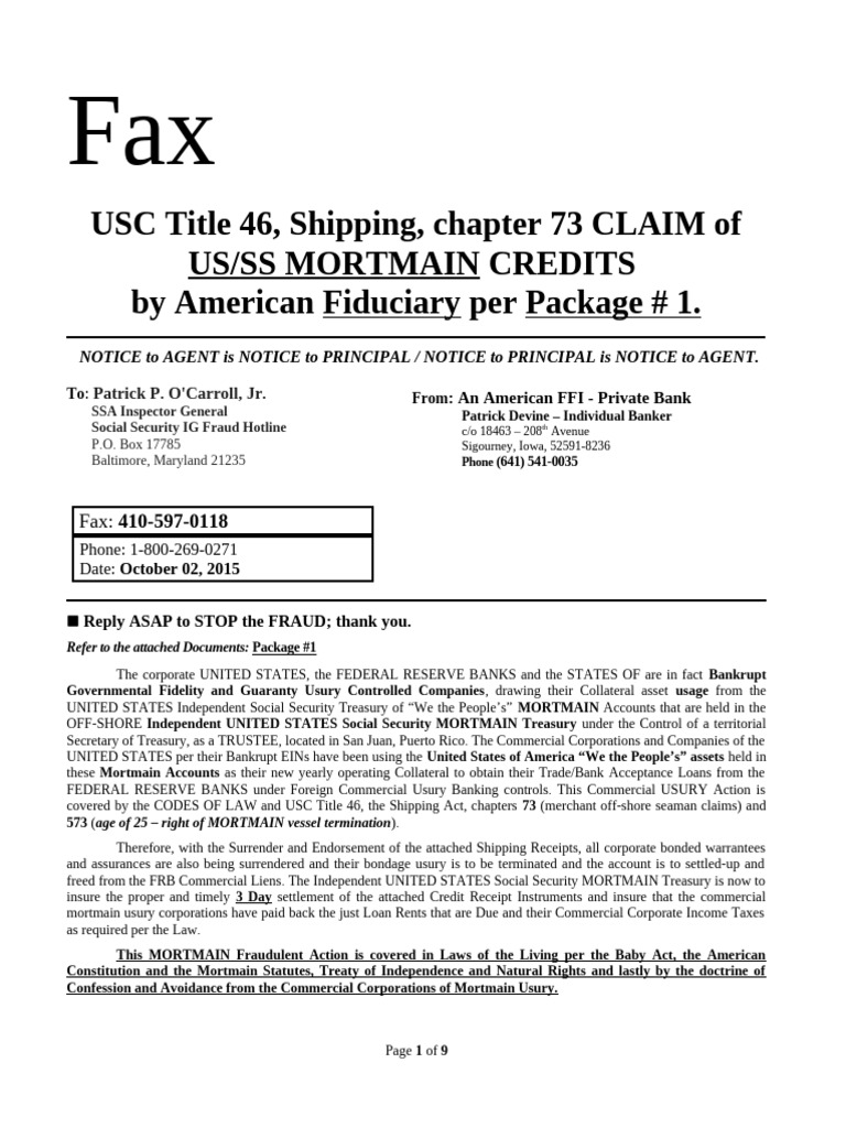 Fax To SSA Inspector General Package 1 | PDF | Bankruptcy | Business Law