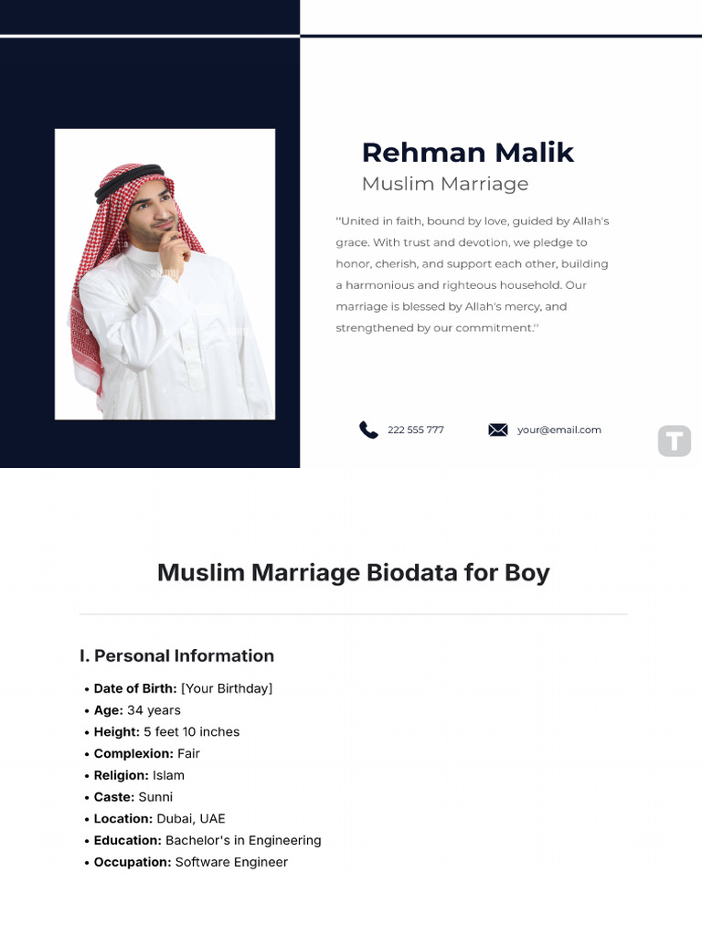 Muslim Marriage Biodata For Boy Template | PDF