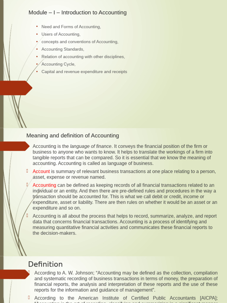 Module I-Introduction to Accounting-1 | PDF | Debits And Credits ...