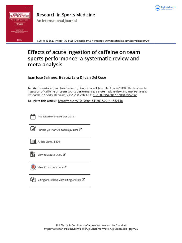Effects of Acute Ingestion of Caffeine On Team Sports Performance A ...