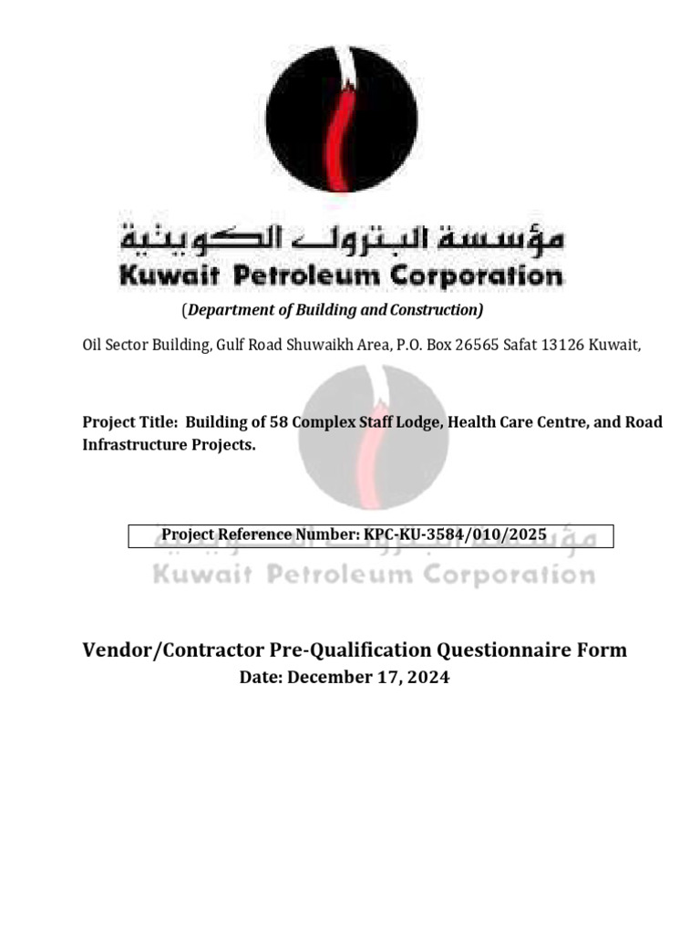 KPC Vendor & Contractors Questionaire Form | PDF | Business