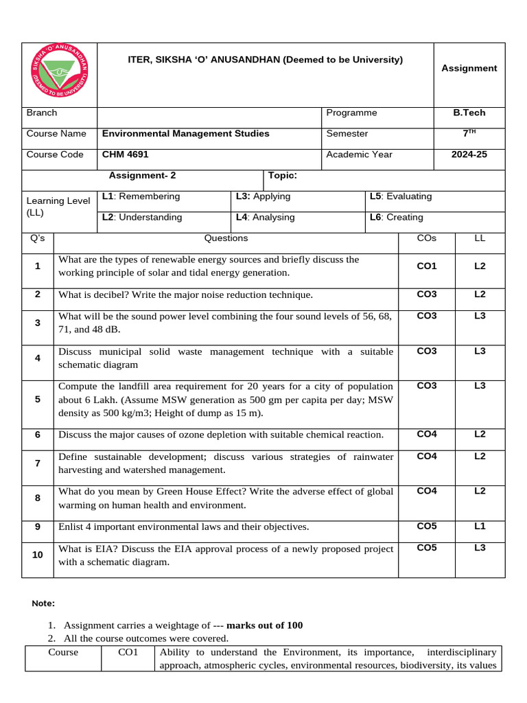 Assignment 2 EMS CHM 4691 | PDF | Pollution | Environmental Impact Assessment