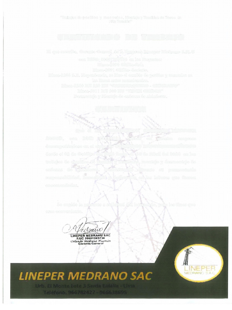 Certificado de Trabajo: Lazo Chavez Derek | PDF