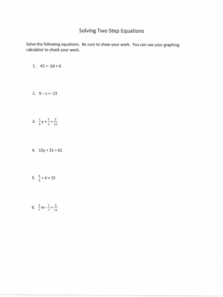 Solving Two Step Equations Assignment | PDF