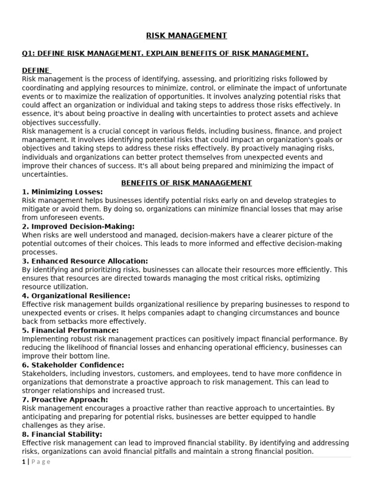 RISK MANAGEMENT | PDF | Risk Management | Risk RISK MANAGEMENT | PDF | Risk Management | Risk