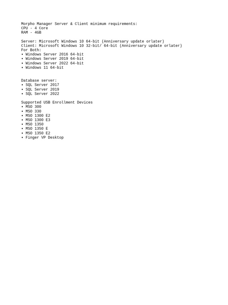 Morpho Manager Server Requirements | PDF