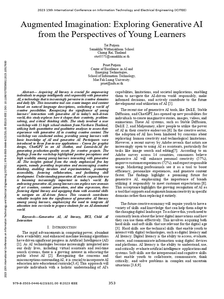 Augmented Imagination Exploring Generative AI From The Perspectives of Young Learners | PDF ...