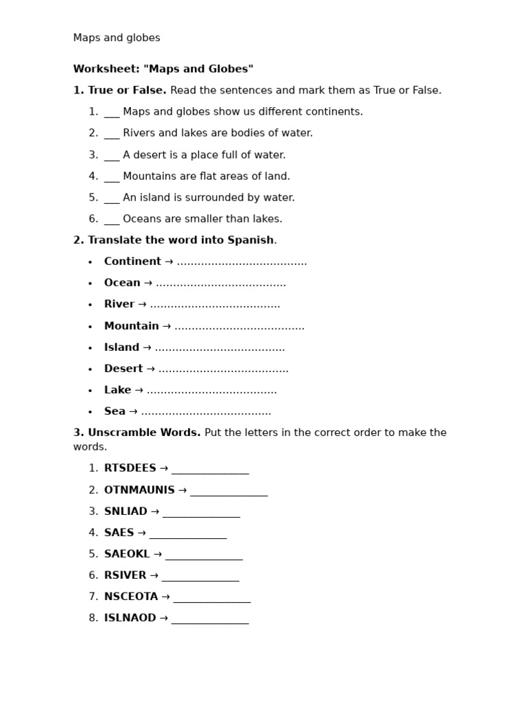 Worksheet-Maps and Globes | PDF | Map | Continent