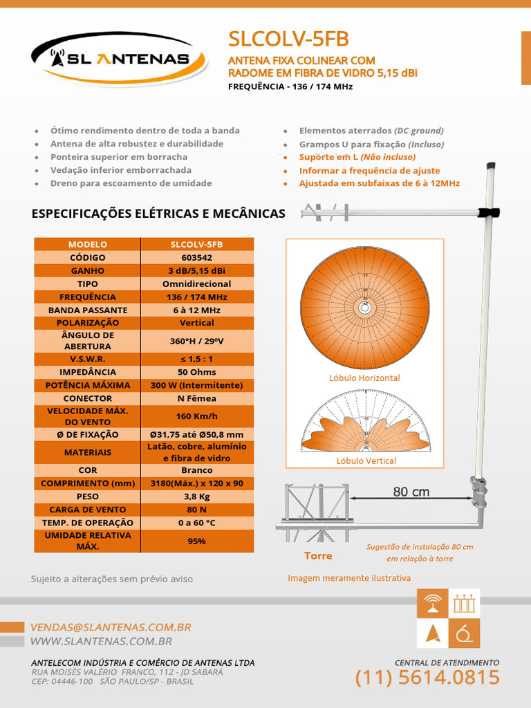 Antena Colinear SLCOLV-5FB 136/174 MHz | PDF