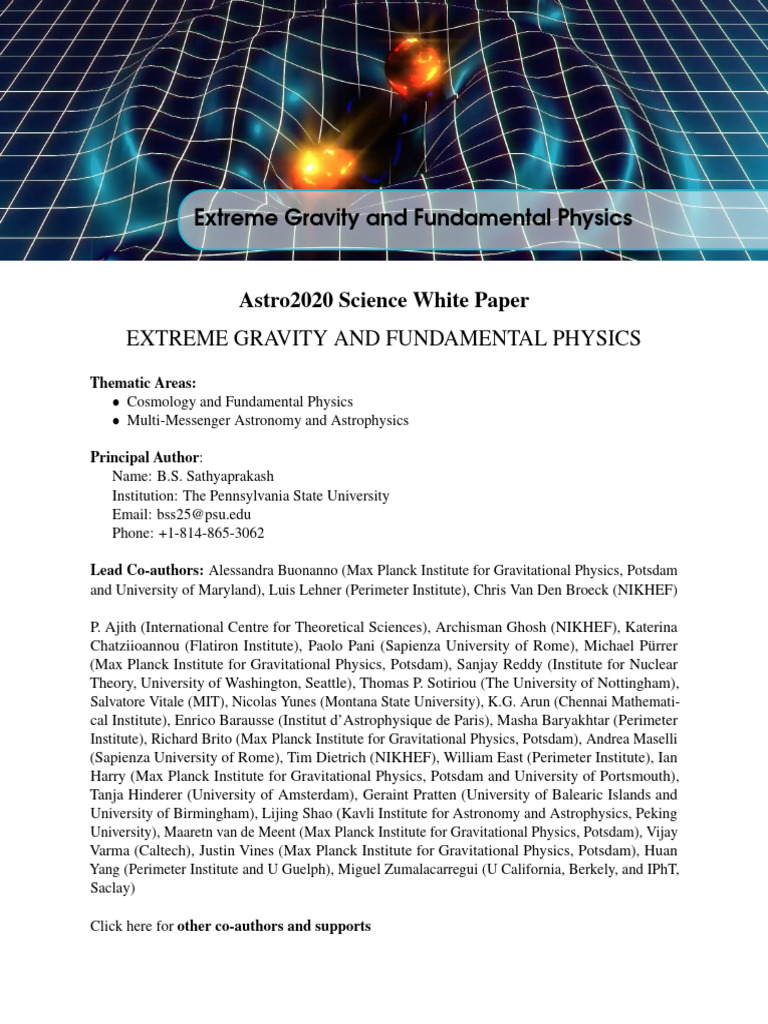 Extreme Gravity in Fundamental Physics | PDF | Gravitational Wave ...