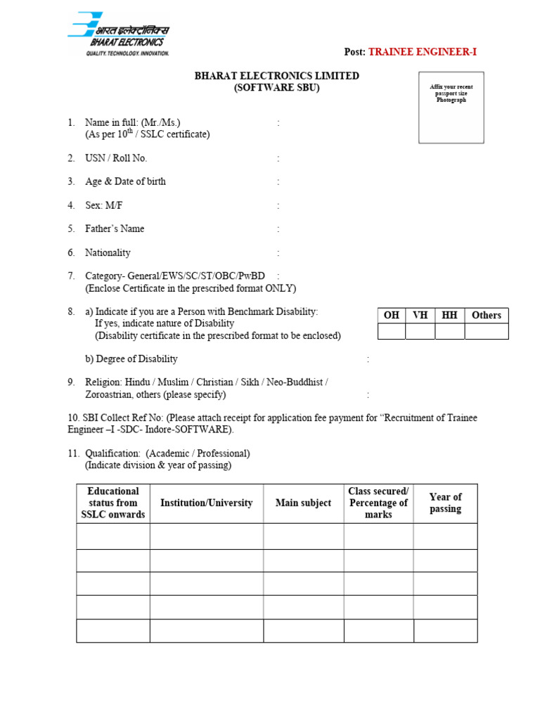 Applicationform-TraineeEngineer-I | PDF