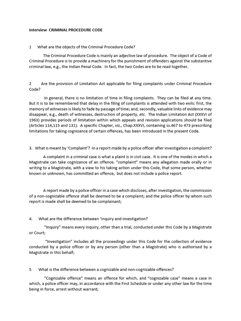 Interview CRIMINAL PROCEDURE CODE | PDF | Bail | Magistrate