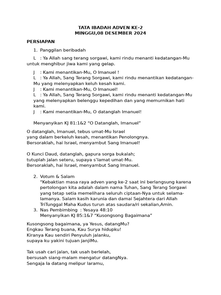 Tata Ibadah Adven Ke-2 2024 | PDF