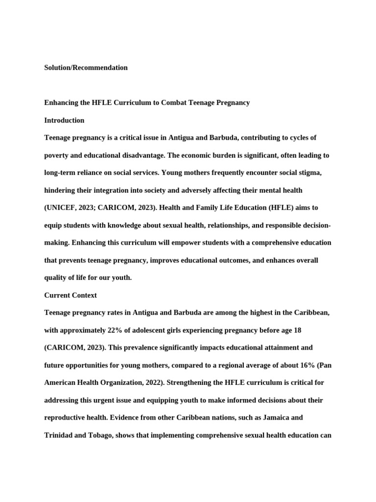Enhance HFLE to Reduce Teen Pregnancy | PDF | Child Care | Teenage ...