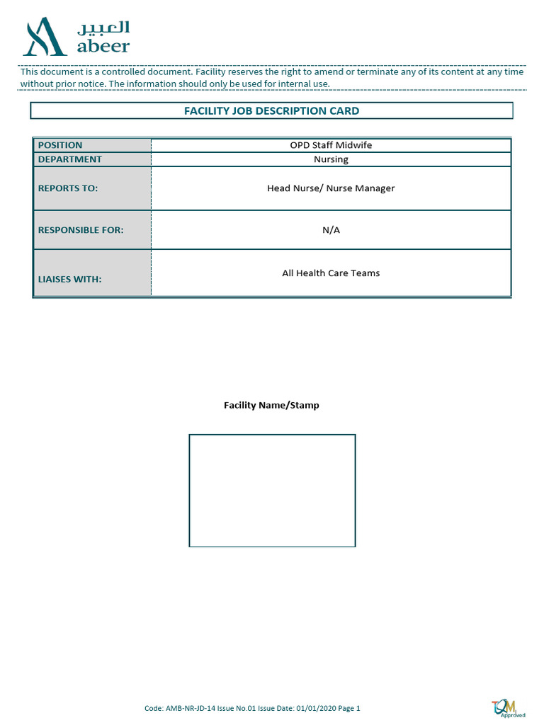 AMB-NR-JD-14 OPD Staff Midwife | PDF | Nursing | Midwife