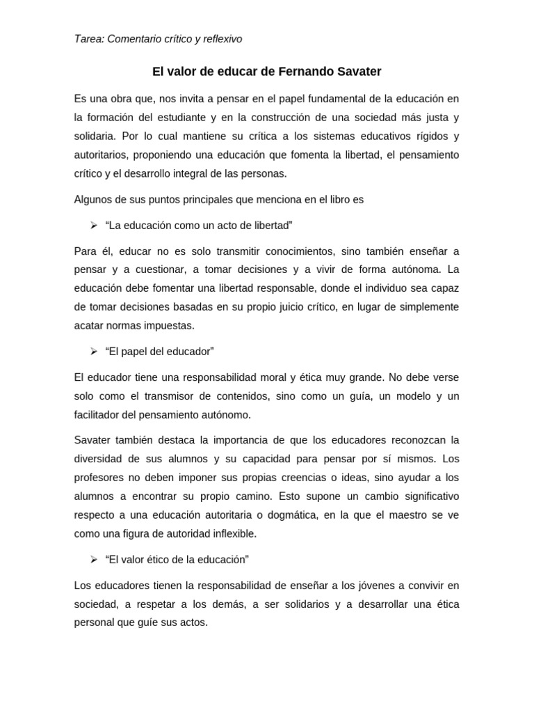 El Valor de Educar Según Fernando Savater | PDF | Democracia | Ideologías políticas
