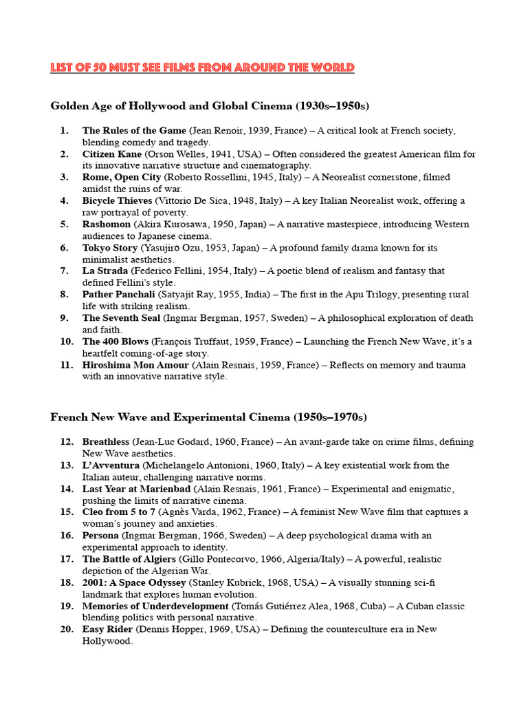 50 Must-See Films from Global Cinema | PDF