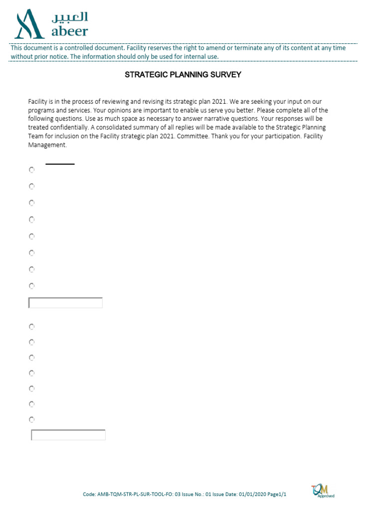 Strategic Planning Survey Feedback Form | PDF | Patient | Medicine