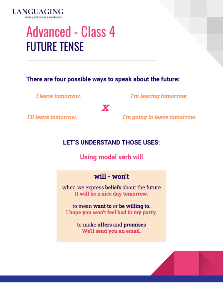 Advanced Class 4 - Future Tense | PDF