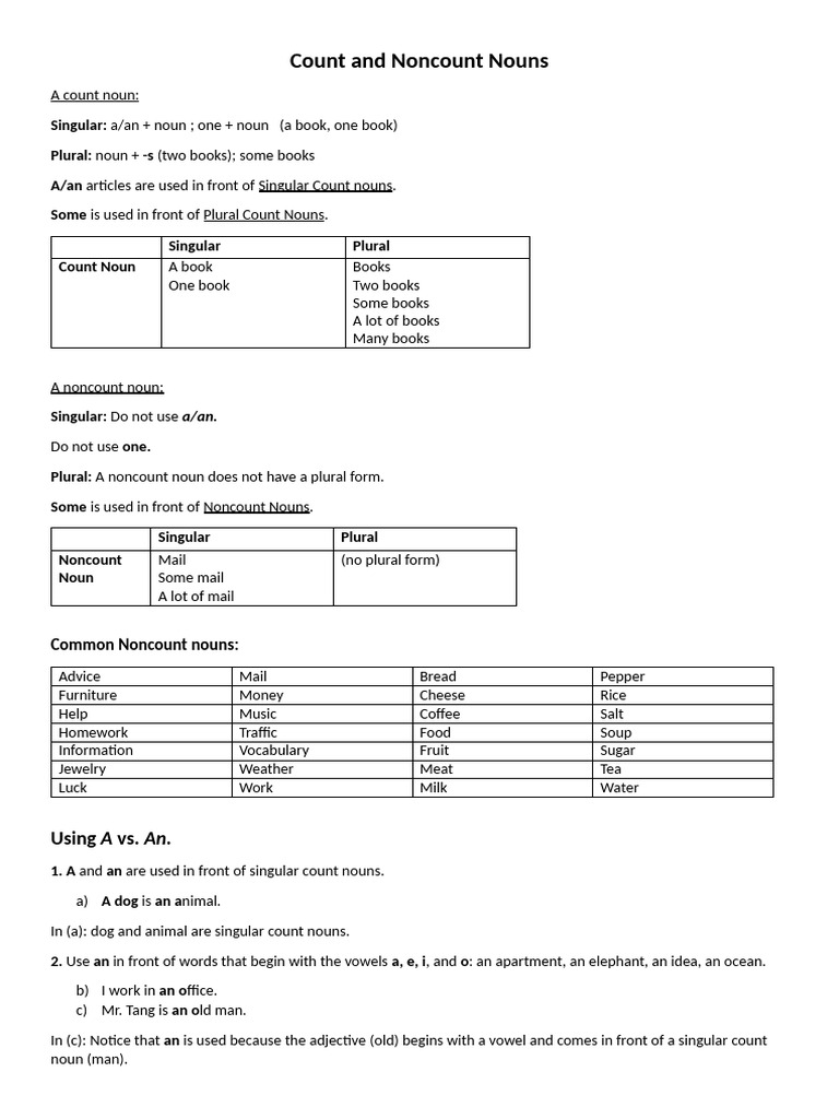 Count and Noncount Nouns - Elementary | PDF | Grammatical Number | Plural