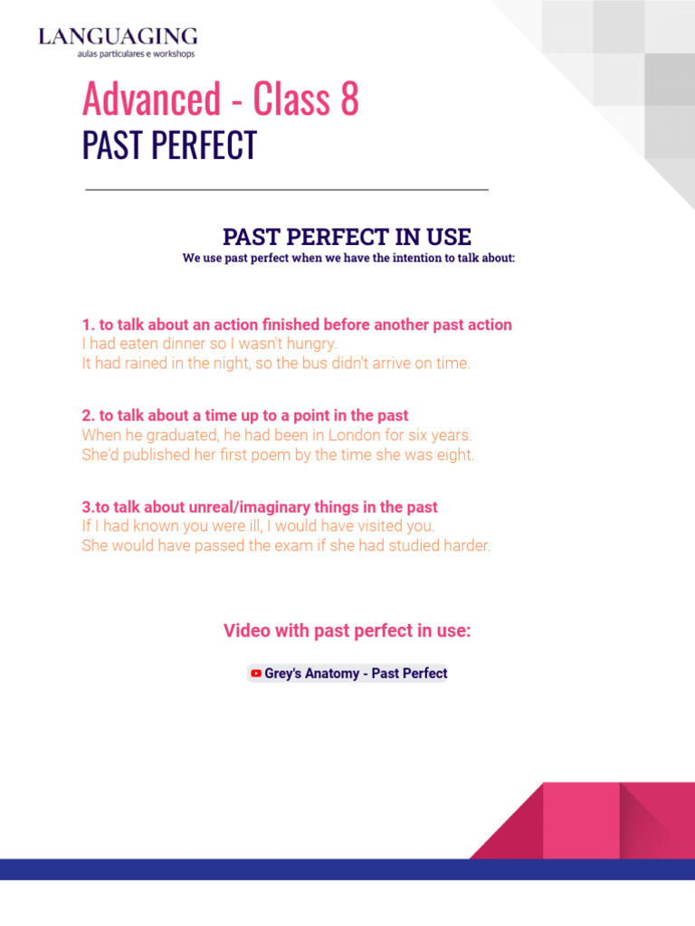 Advanced Class 8 - Past Perfect | PDF