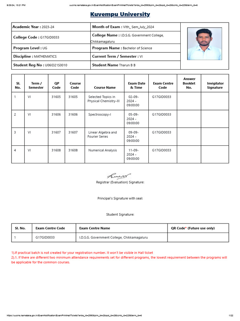 BSC 6th Sem Hall Tickets | PDF | Numerical Analysis | Mathematics