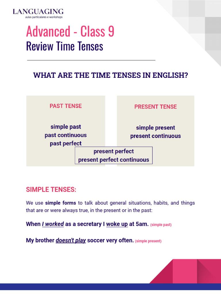 Advanced Class 9 - Time Tenses | PDF