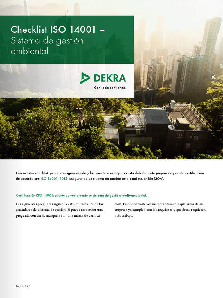 Dekra Cert Checklist Iso 14001 A4 Es | PDF | Evaluación del ciclo de ...