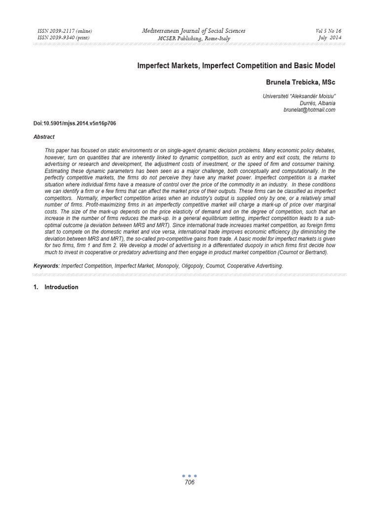 Imperfect Markets Imperfect Competition and Basic | PDF | Imperfect ...