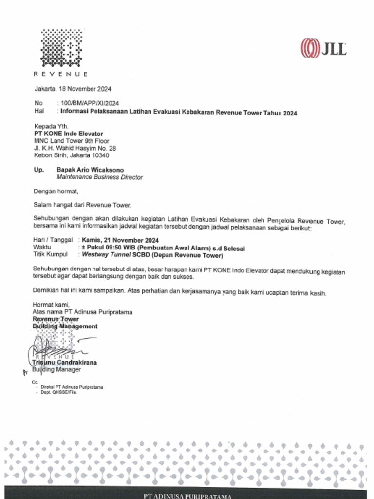 100_Informasi Pelaksanaan Latihan Evakuasi Kebakaran Revenue Tower ...