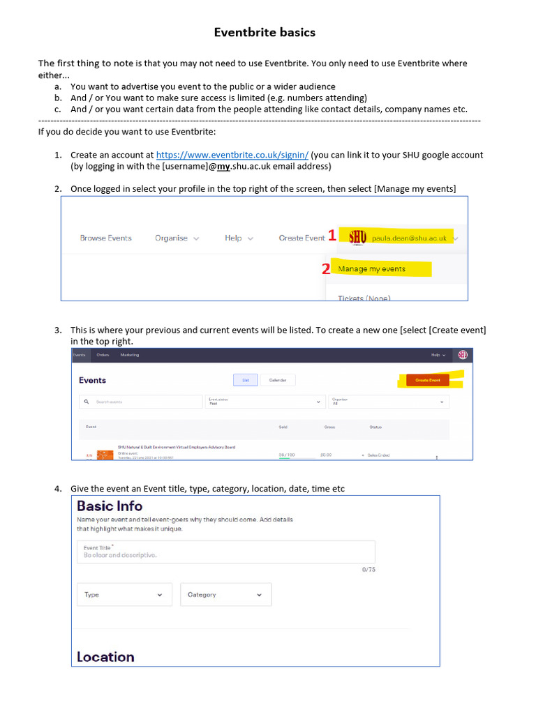 Eventbrite basics | PDF | Spreadsheet | Software