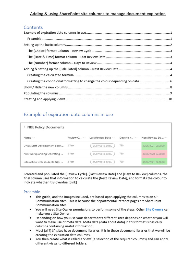 SharePoint - Using SP Columns To Manage Document Expiration | PDF ...
