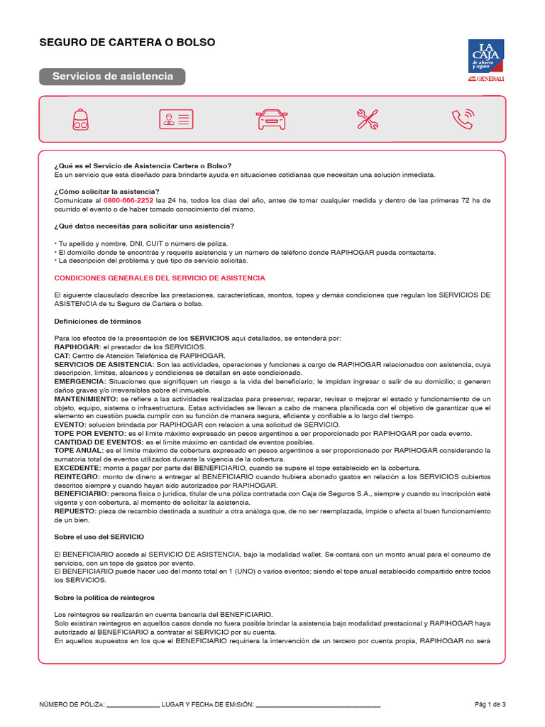 Manual Servicios de Asistencia Carterao Bolso | PDF | Póliza de seguros | Teléfonos móviles