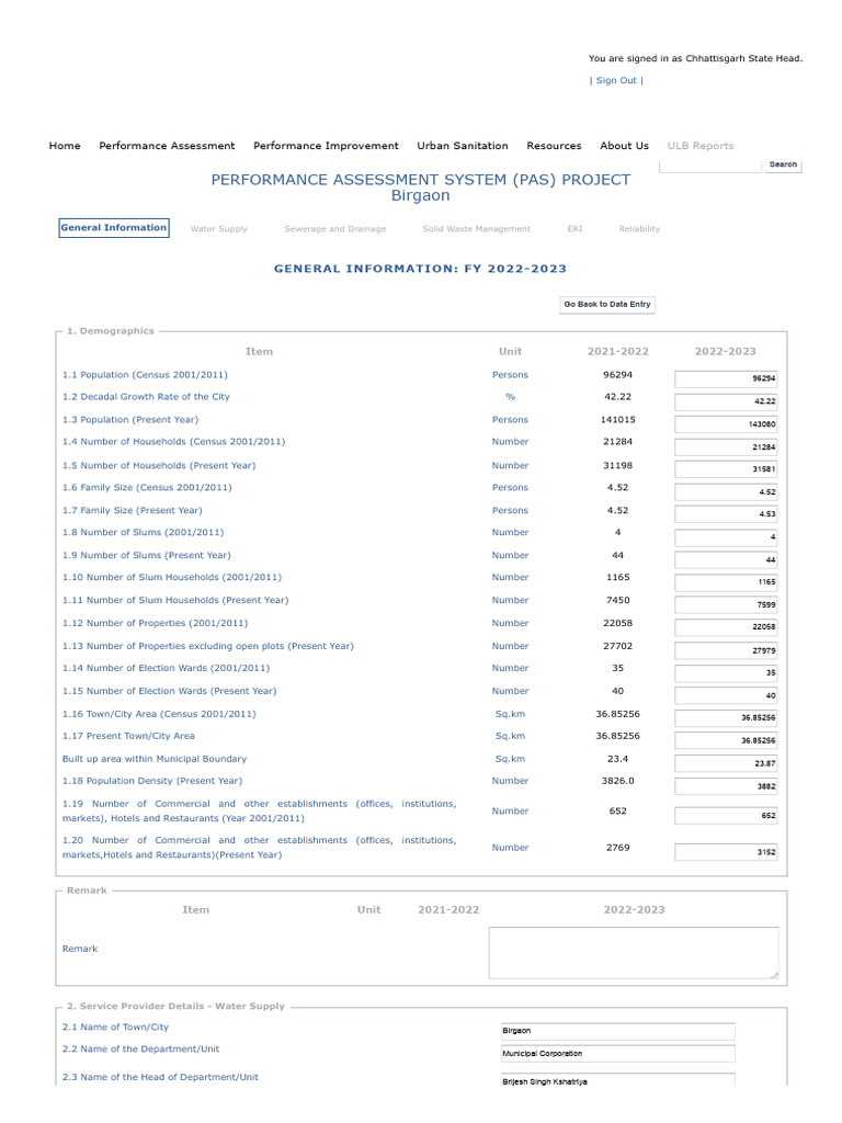 Birgaon Municipal Data 2022-2023 | PDF | Hydrology | Sanitation